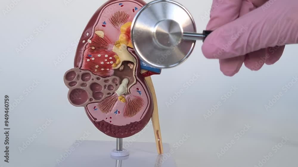 Doctor diagnoses stones and tumor on kidney model. Pyelonephritis ...
