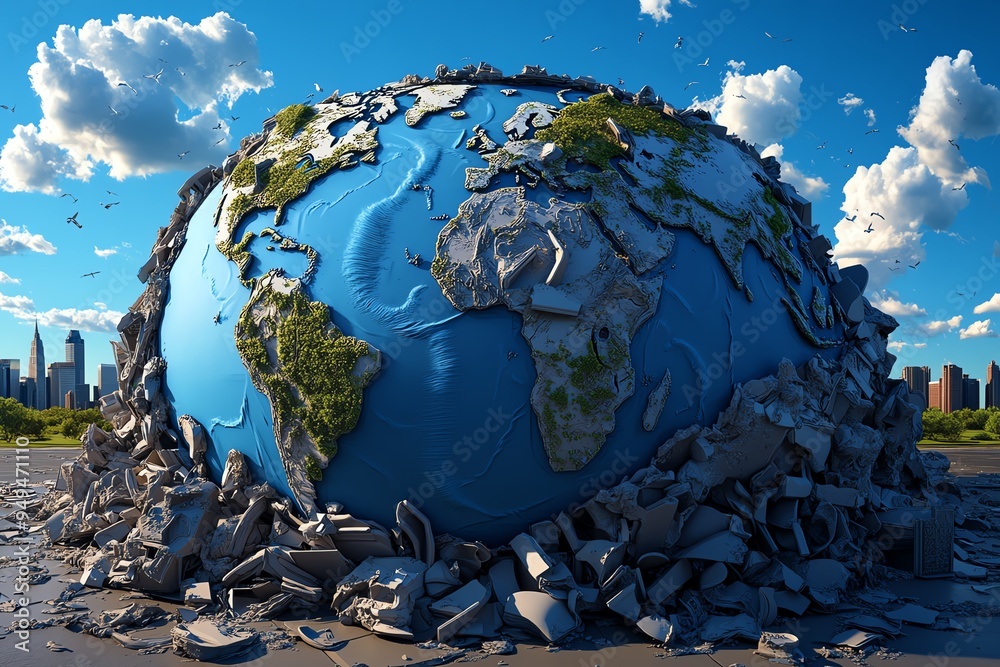 World Cleanup Day in a global city, depicted in an artwork where ...