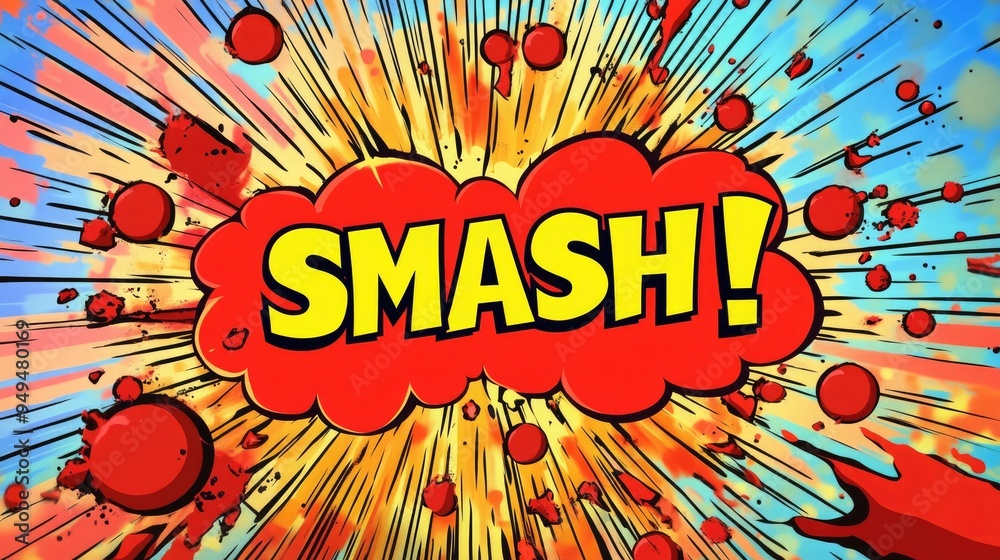 2D cartoon representation of SMASH in a comic speech bubble with a ...