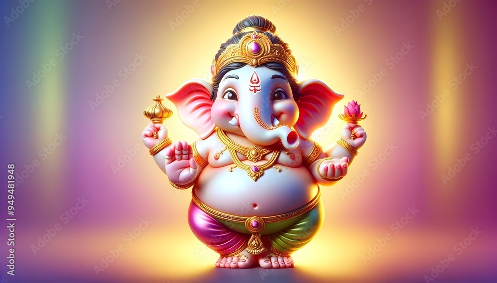 Lord Ganesh 3d cartoon style with gradient background Stock ...