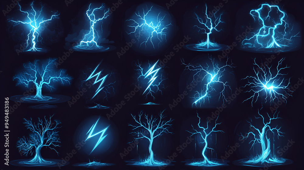 Cartoon lightning animation Animated frames of electric strike magic ...