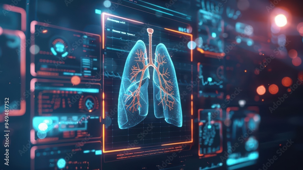 Pulmonology focus showcasing a glowing HUD icon of lungs Advanced ...