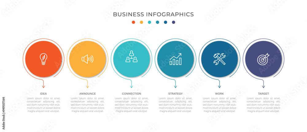Horizontal progress bar featuring 6 arrow-shaped elements, symbolizing ...