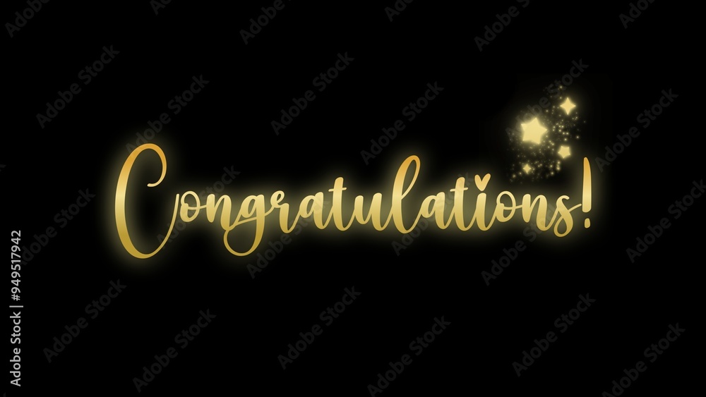Congratulations hand drawn lettering gold text on with glow satr black ...