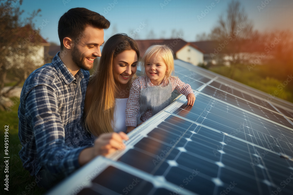 Happy Family Having Fune Near Their House With Solar Panels, Family ...