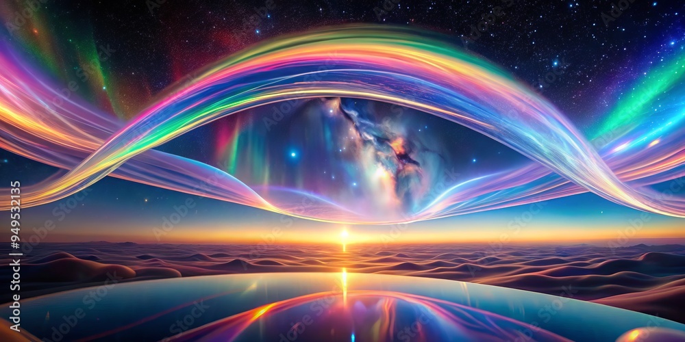 Ethereal iridescent strands weaving celestial orbitals amidst auroral ...