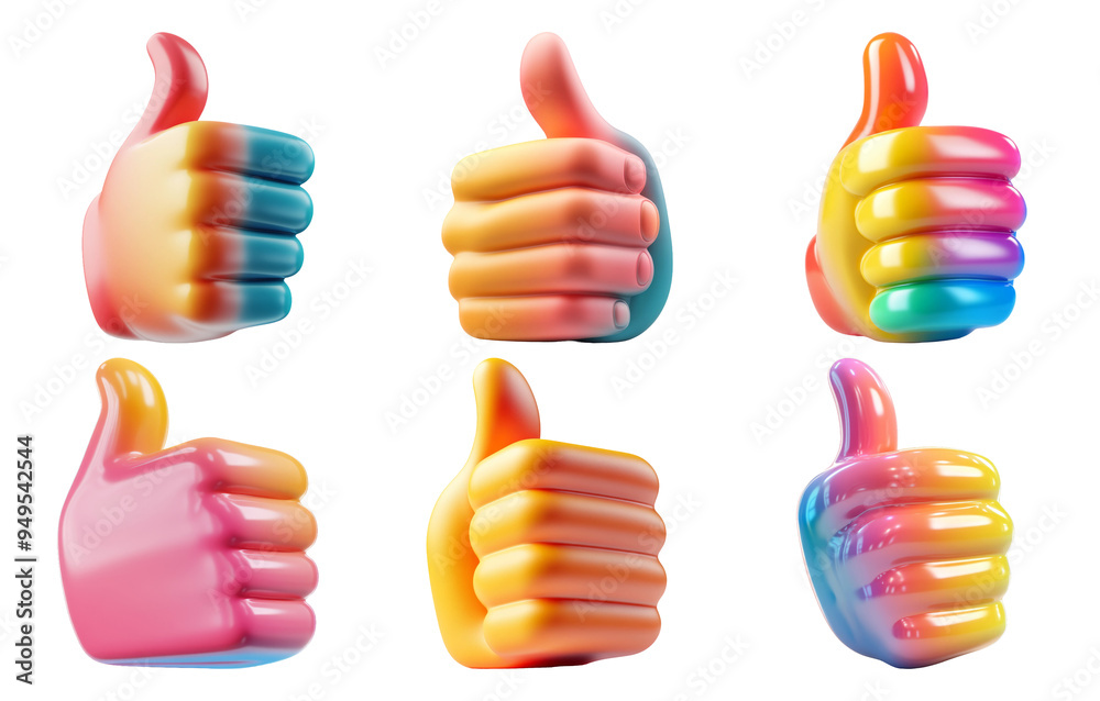 Thumbs up icons with gradient colors isolated on transparent background ...