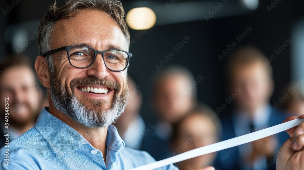 Image shows a corporate individual taking leadership in a formal team ...