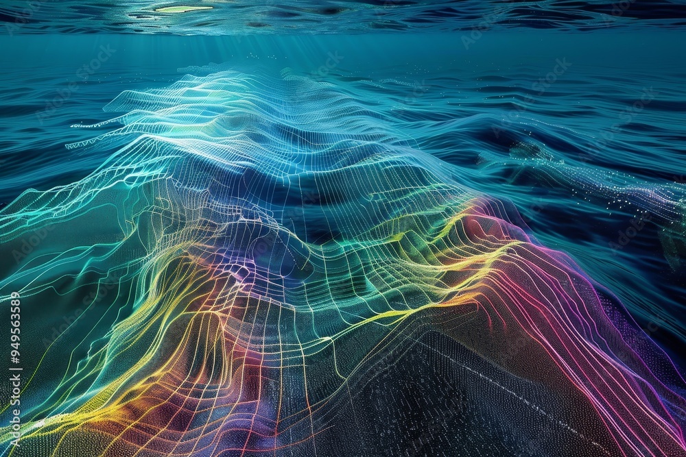 A computer-generated depiction of a powerful wave in the ocean, Sonar ...