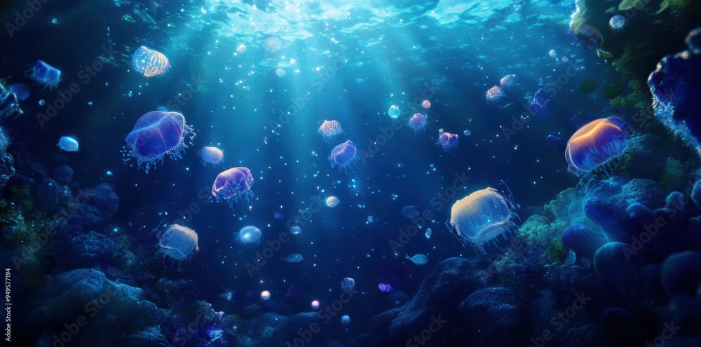 underwater scene depicting plankton and zooplankton interacting in a ...