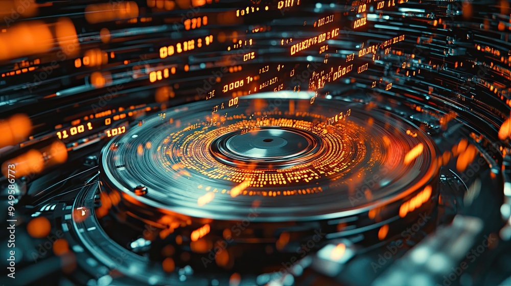 A digitally manipulated abstract image of a computer's hard drive, with ...