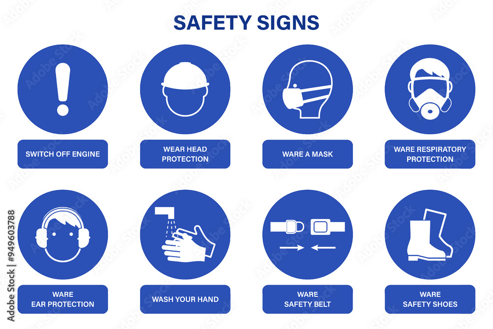 Poster Mandatory signs. Safety signs vector. Warning signs symbol ...