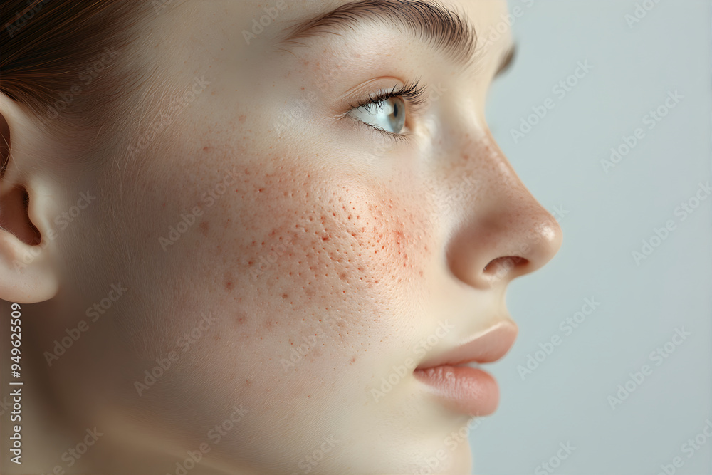 Woman with pimples on the face. Close up skin texture. Macro acne skin ...