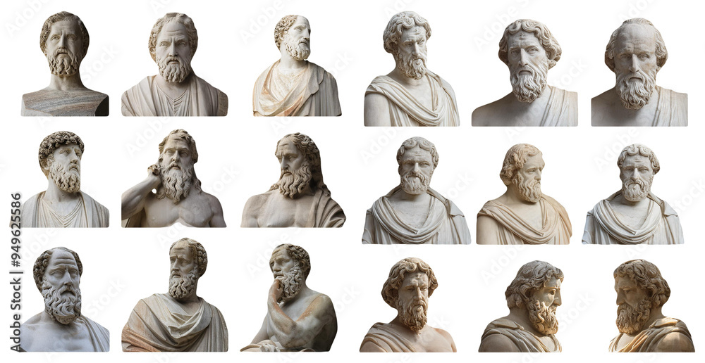 Ancient Greek philosopher bust statues isolated on transparent ...
