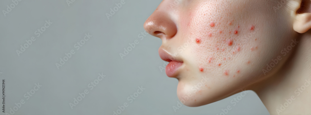 Woman with pimples on the face. Close up skin texture. Macro acne skin ...