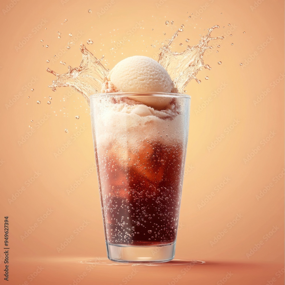 ice cream float featuring a vanilla scoop and cola, served in a retro ...