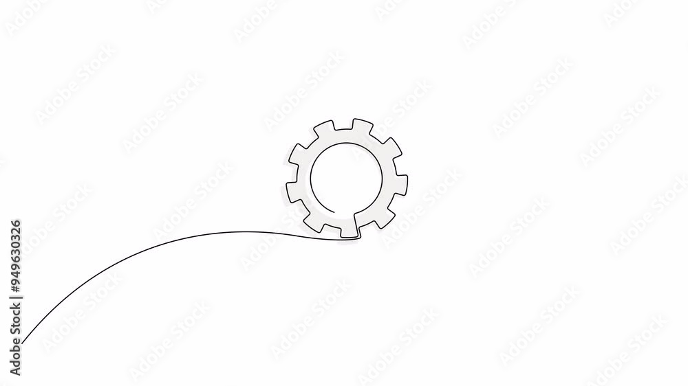 Self drawing animation of one line metal gear. Continuous line drawing ...
