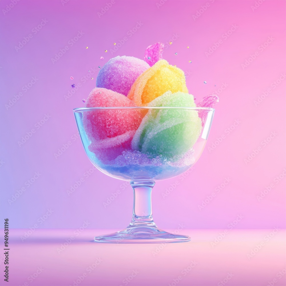 rainbow sherbet in a clear glass bowl, showcasing its vibrant colors ...