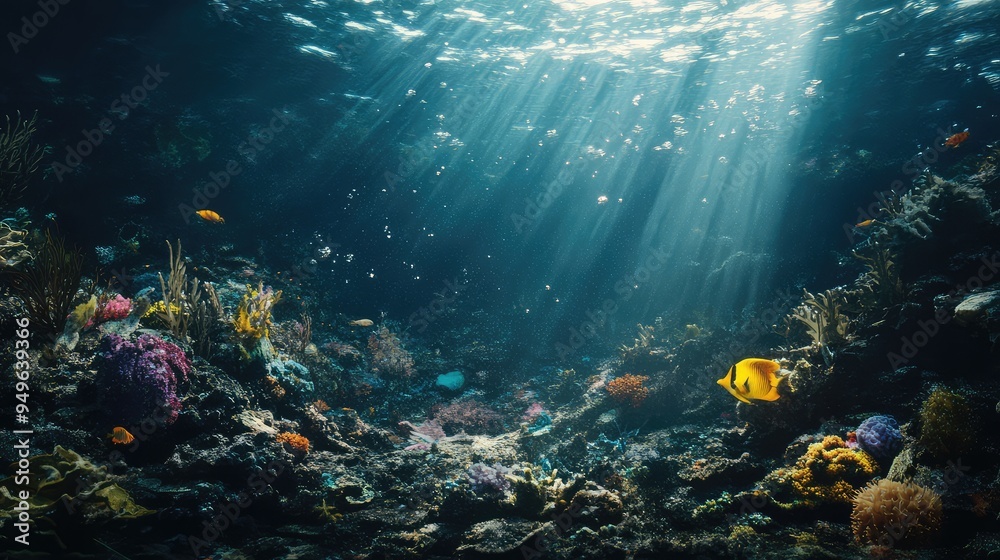 An underwater scene with dying marine life, highlighting the effects of ...