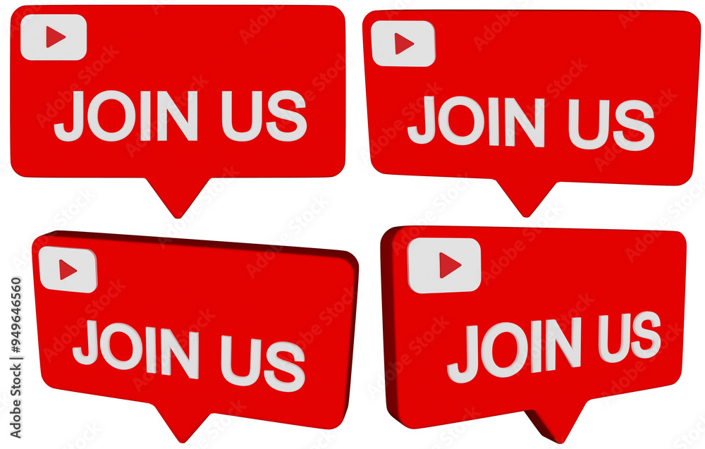 Red join follow us on social media 3d speech bubble with white youtube ...