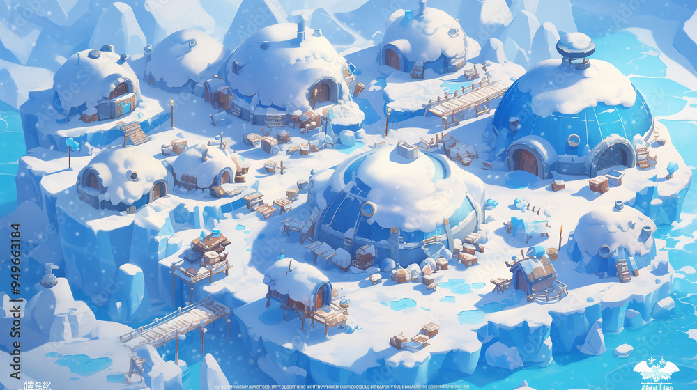 A 2D Arctic background for a platformer game, featuring igloos ...