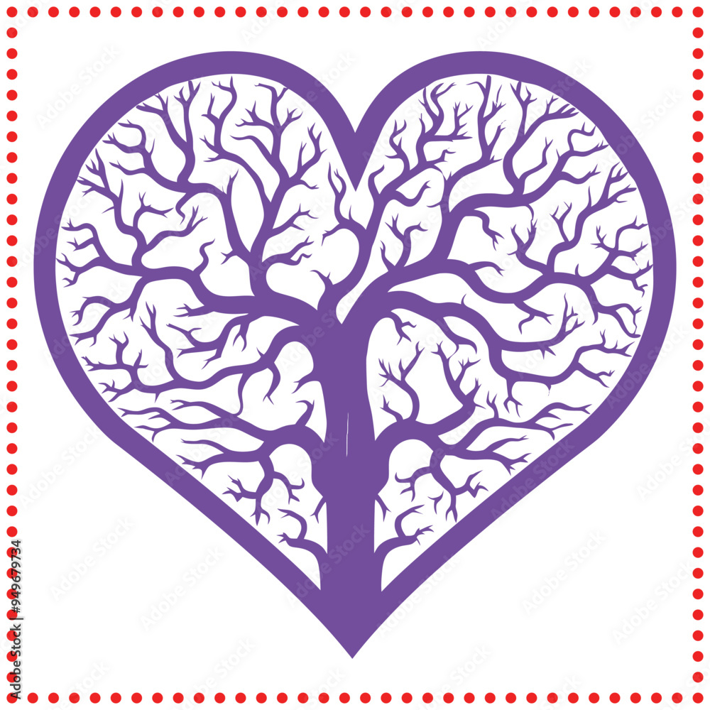 Heart Shaped Tree Silhouette with Detailed Branch Patterns Stock Vector ...