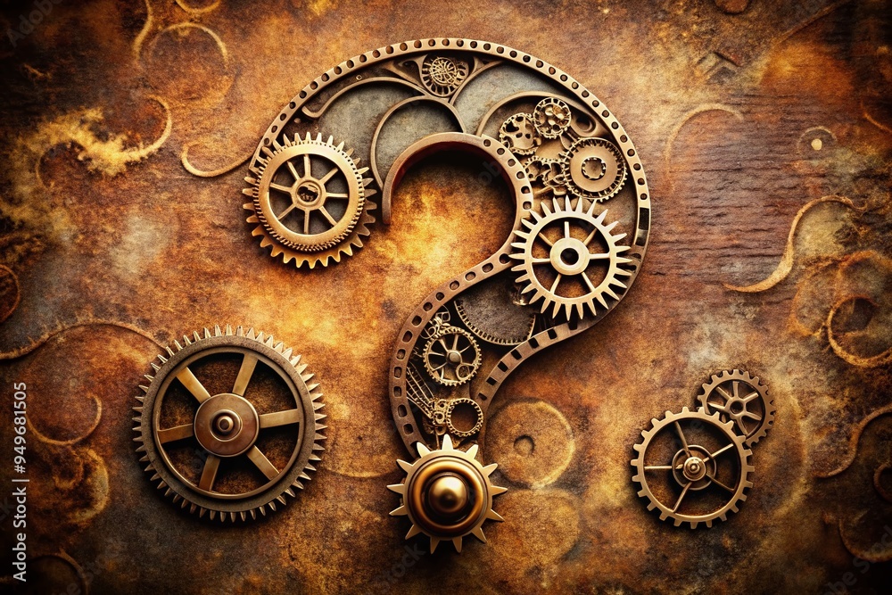mysterious steampunk Victorian era-inspired question mark gear ...