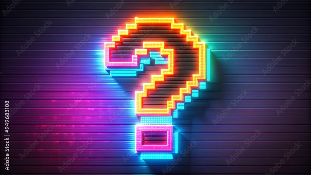 nostalgic retro vintage 80s-inspired neon question mark symbol video ...