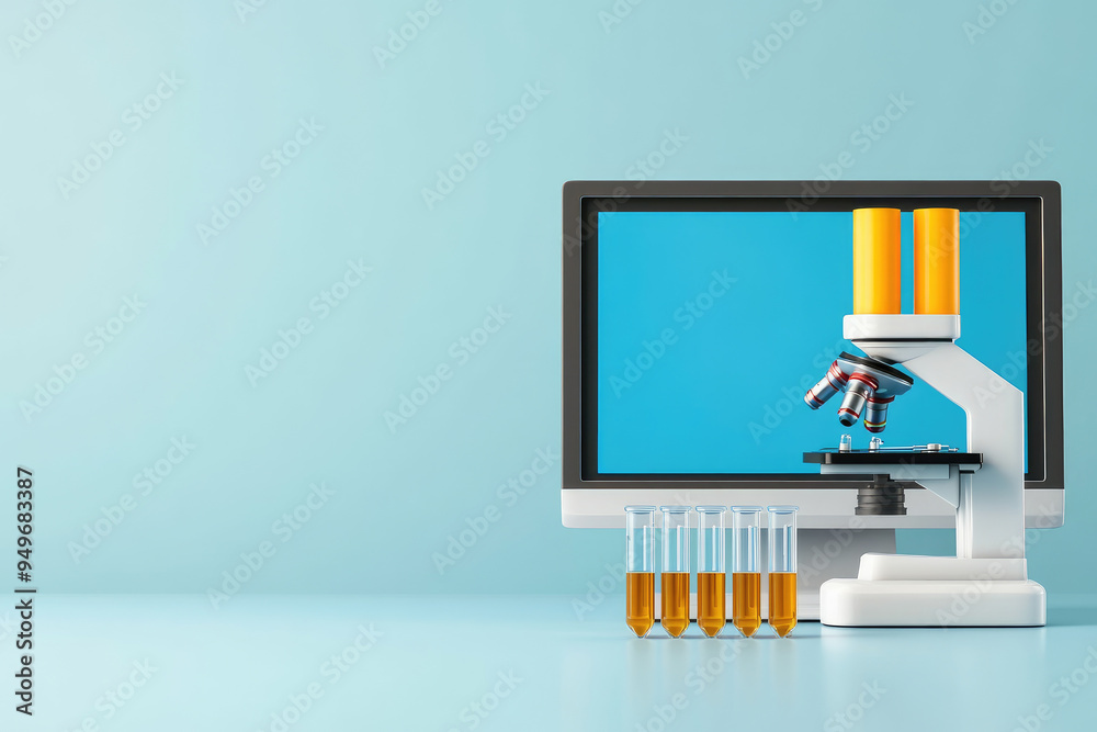 Laboratory Equipment with Microscope and Test Tubes, a modern ...