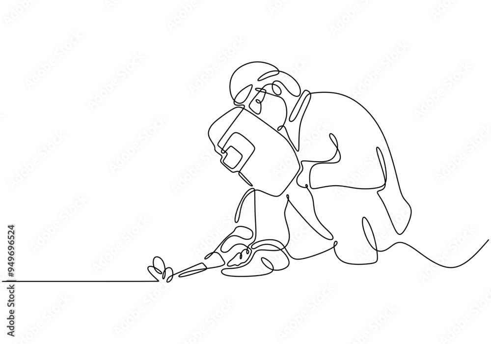 Vector illustration of a welder performing welding in a single ...