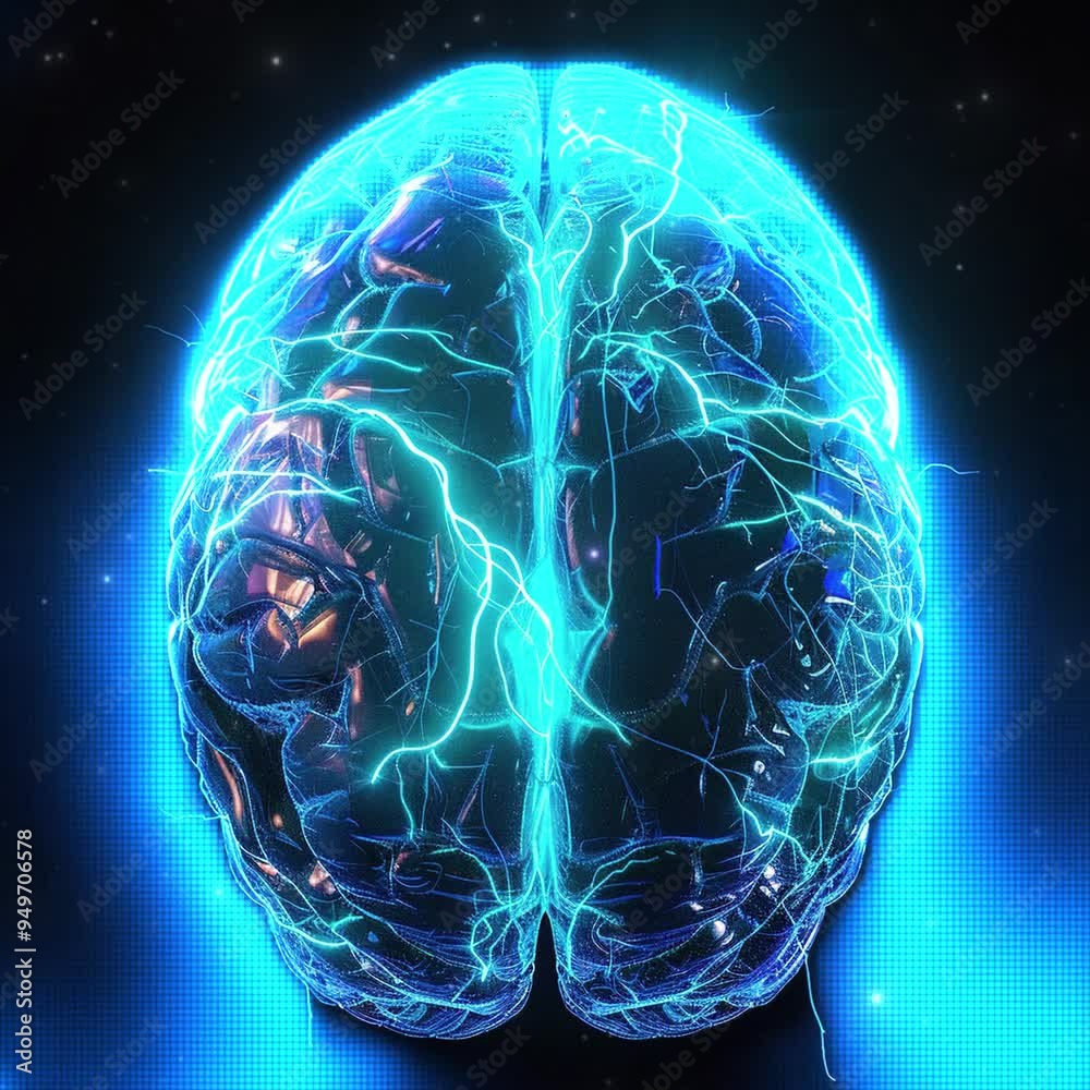 human brain anatomy with light blue color. Human brain anatomy scan. X ...