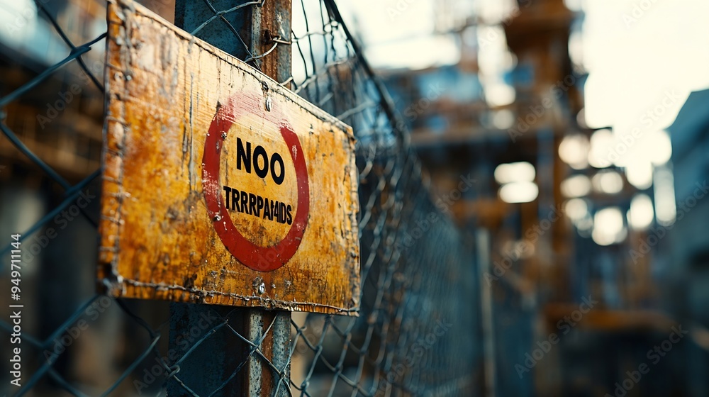 Information with warning sign and no trespassing signboard against a ...