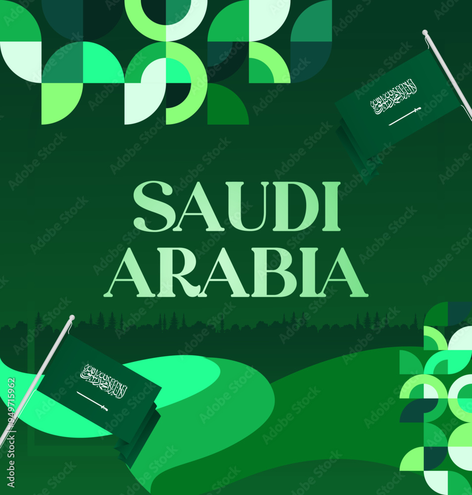 Saudi Arabia National Day Banner in modern geometric style. Attractive ...