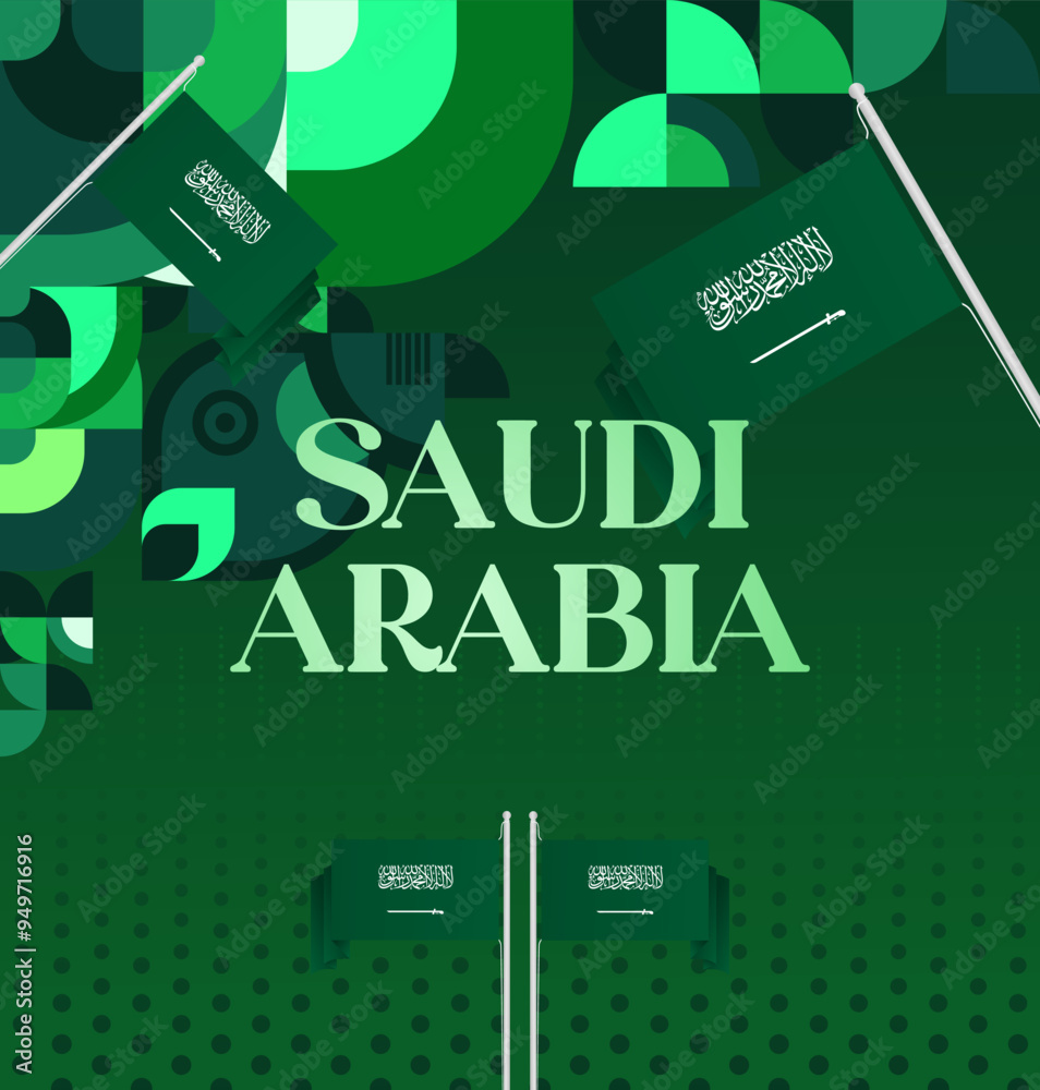 Saudi Arabia National Day Banner in modern geometric style. Attractive ...