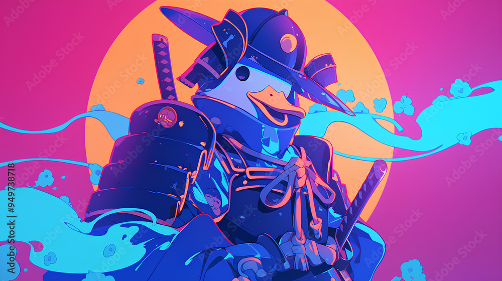 Cute duck wearing Japanese samurai armor, cool poses, cute kawaii ...