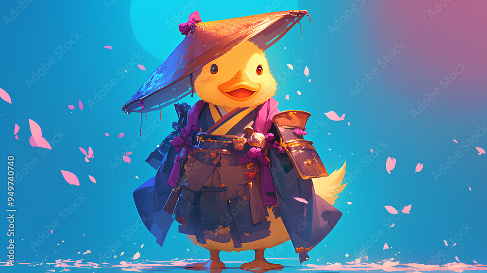 Cute duck wearing Japanese samurai armor, cool poses, cute kawaii ...