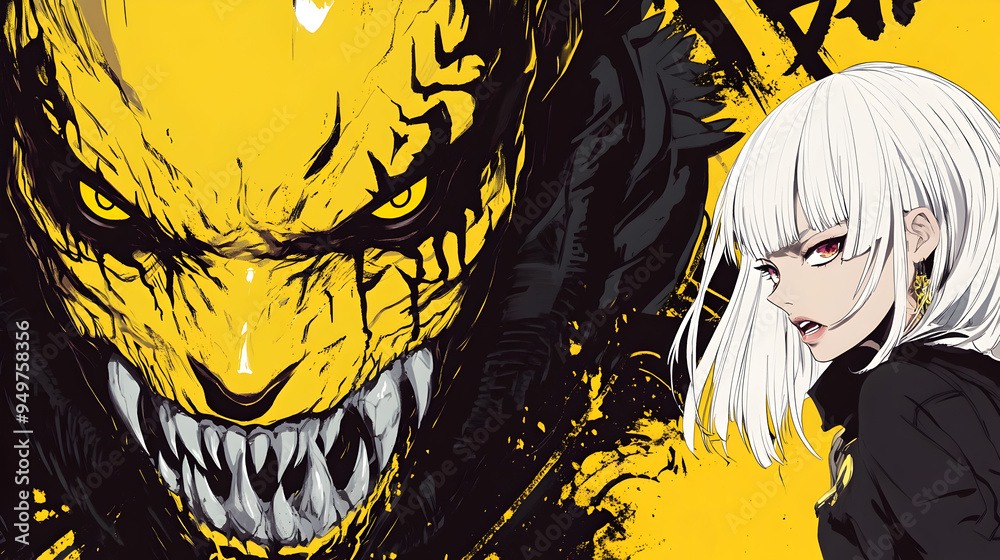 Fierce Yellow-Skinned Demon Confronts Anime-Style White-Haired ...