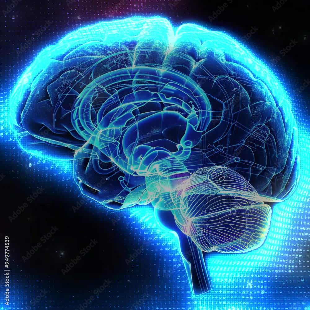 human brain anatomy with light blue color. Human brain anatomy scan. X ...