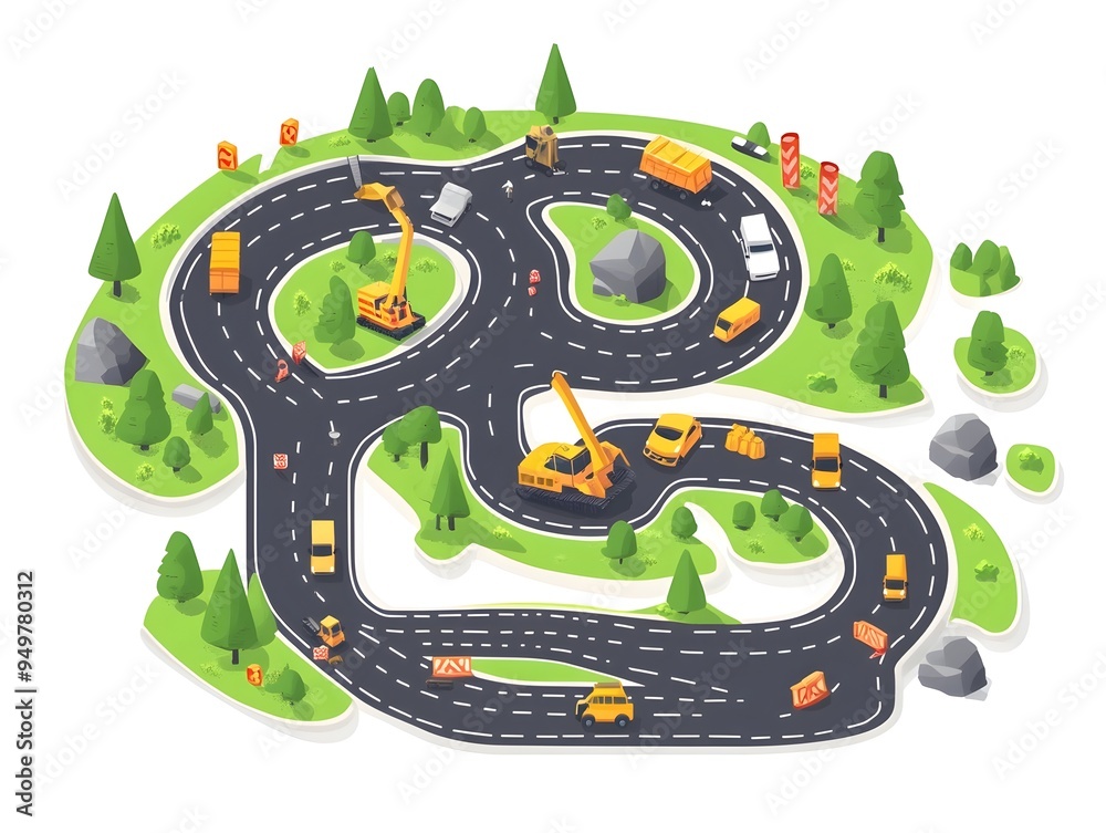 Detailed Road Construction Planning Diagram with Highlighted Zones for ...
