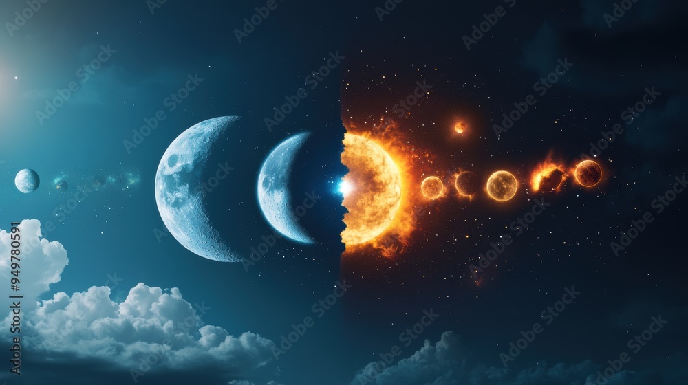 Illustration depicting the different phases of a star life cycle, from ...
