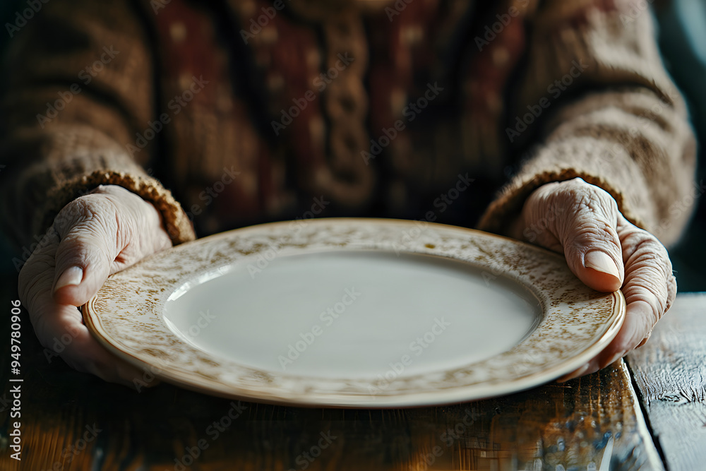 Old person in front of an empty plate , elders poverty and ...