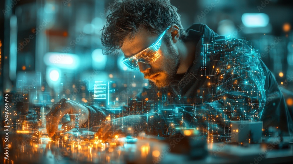 A dynamic double exposure image combining an electrical engineer at a ...