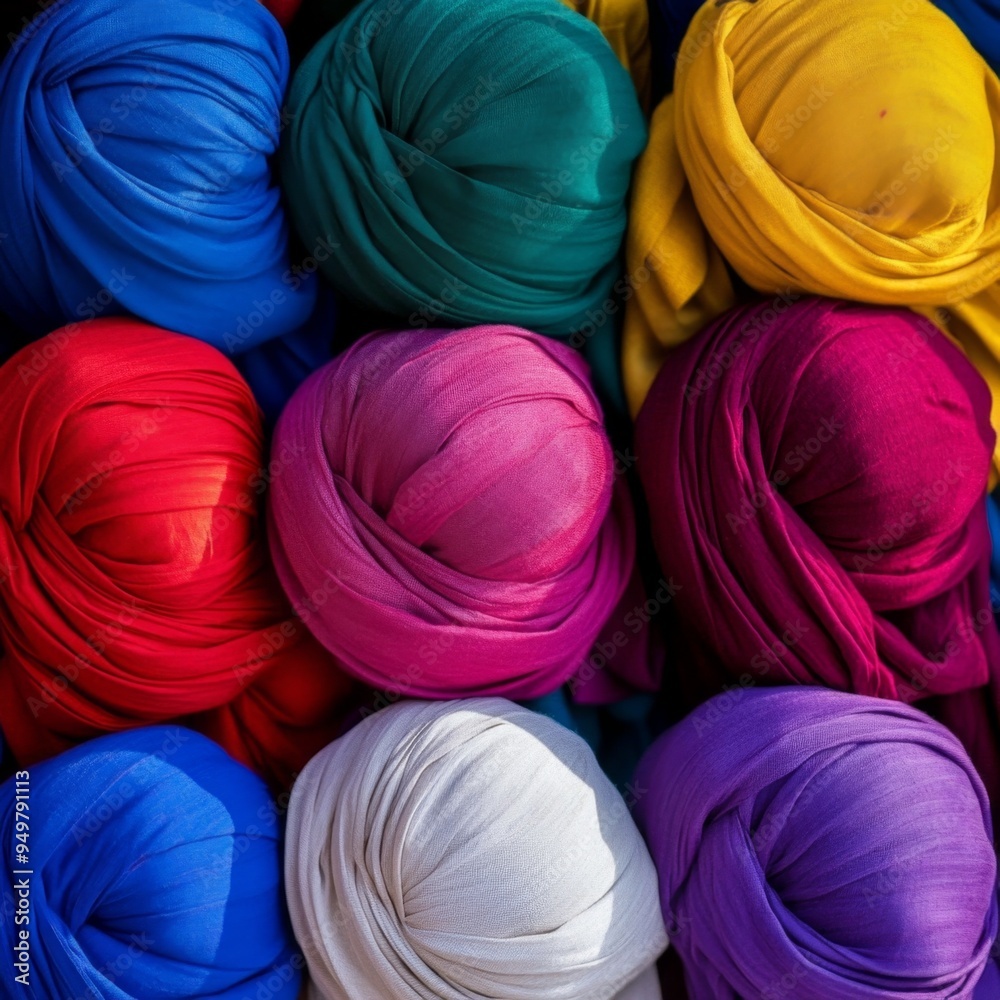 Colorful Array of Traditional Sikh Turbans and Scarves in Gurdwara ...