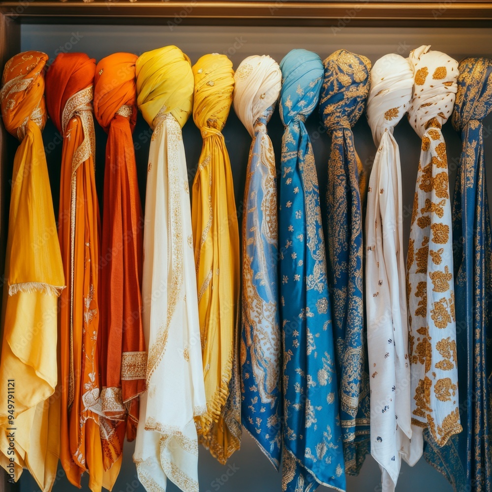 Colorful Array of Traditional Sikh Turbans and Scarves in Gurdwara ...