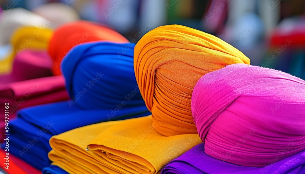 Colorful Array of Traditional Sikh Turbans and Scarves in Gurdwara ...