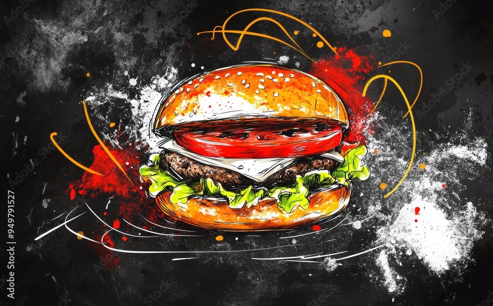 Stock of dynamic chalk burger drawings for culinary presentations ...