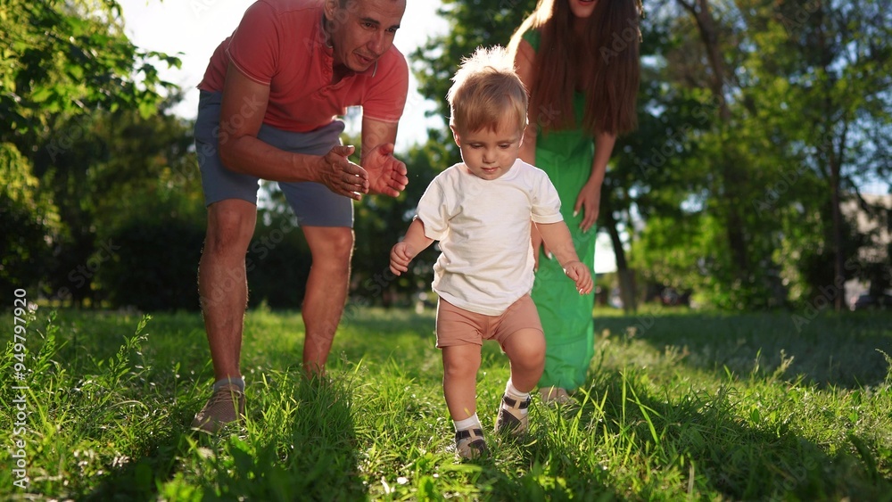 Happy family. first steps for family with a child. child happy mother ...