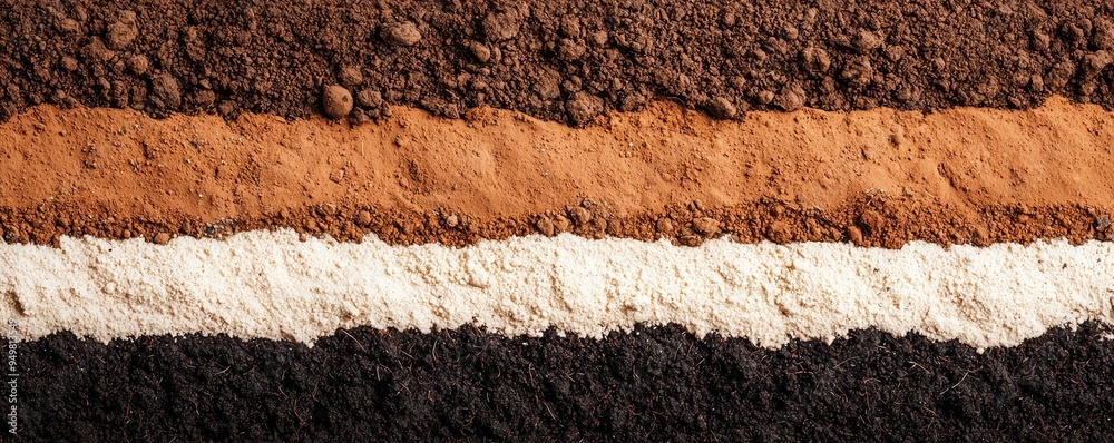 Cross-section of soil layers showcasing various textures and colors ...