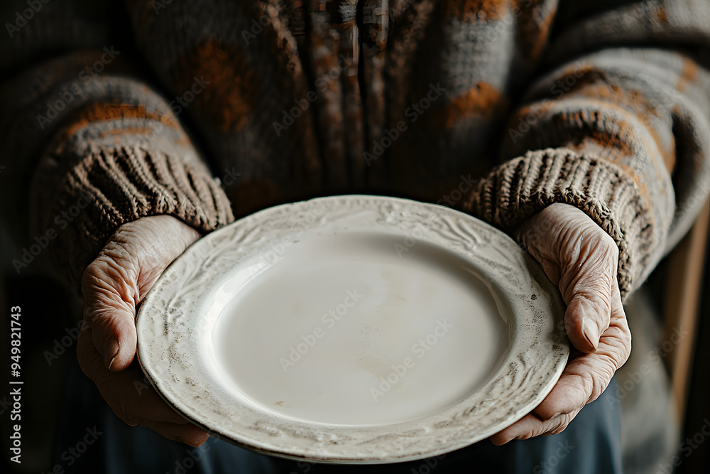 Old person in front of an empty plate , elders poverty and ...