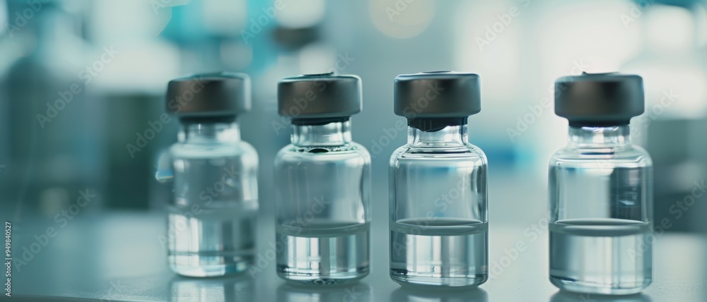 Four vials align under a sterile light in a clinical setting ...